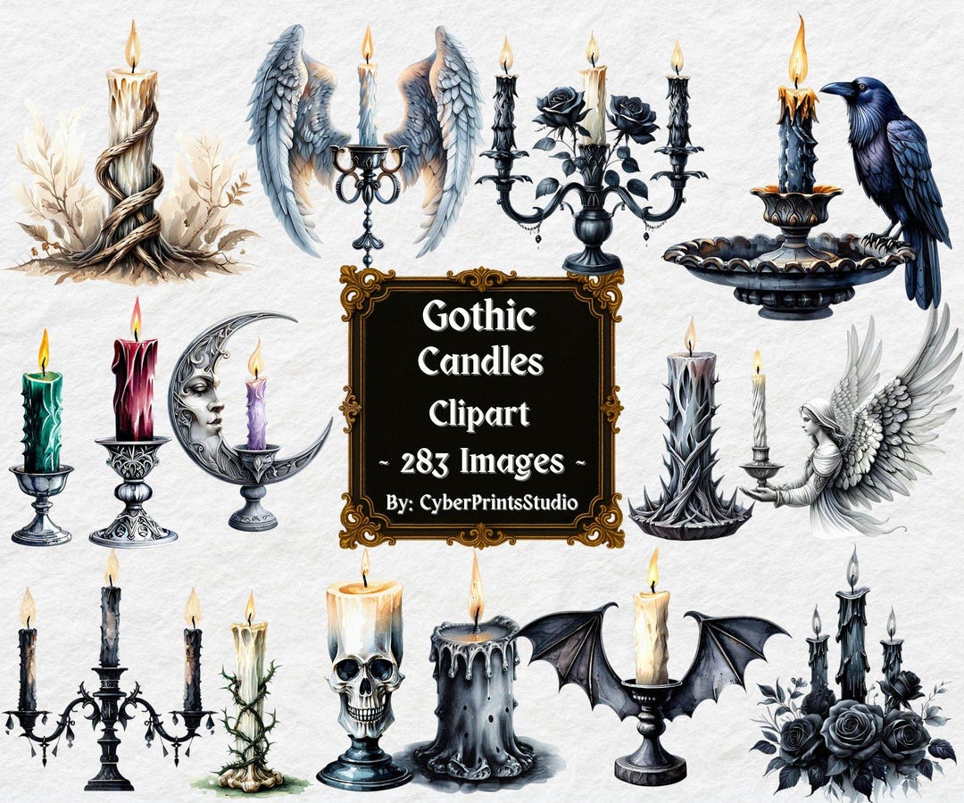 Gothic Candle Clipart Bundle – 283 Watercolor Pngs With Skull Candles ...