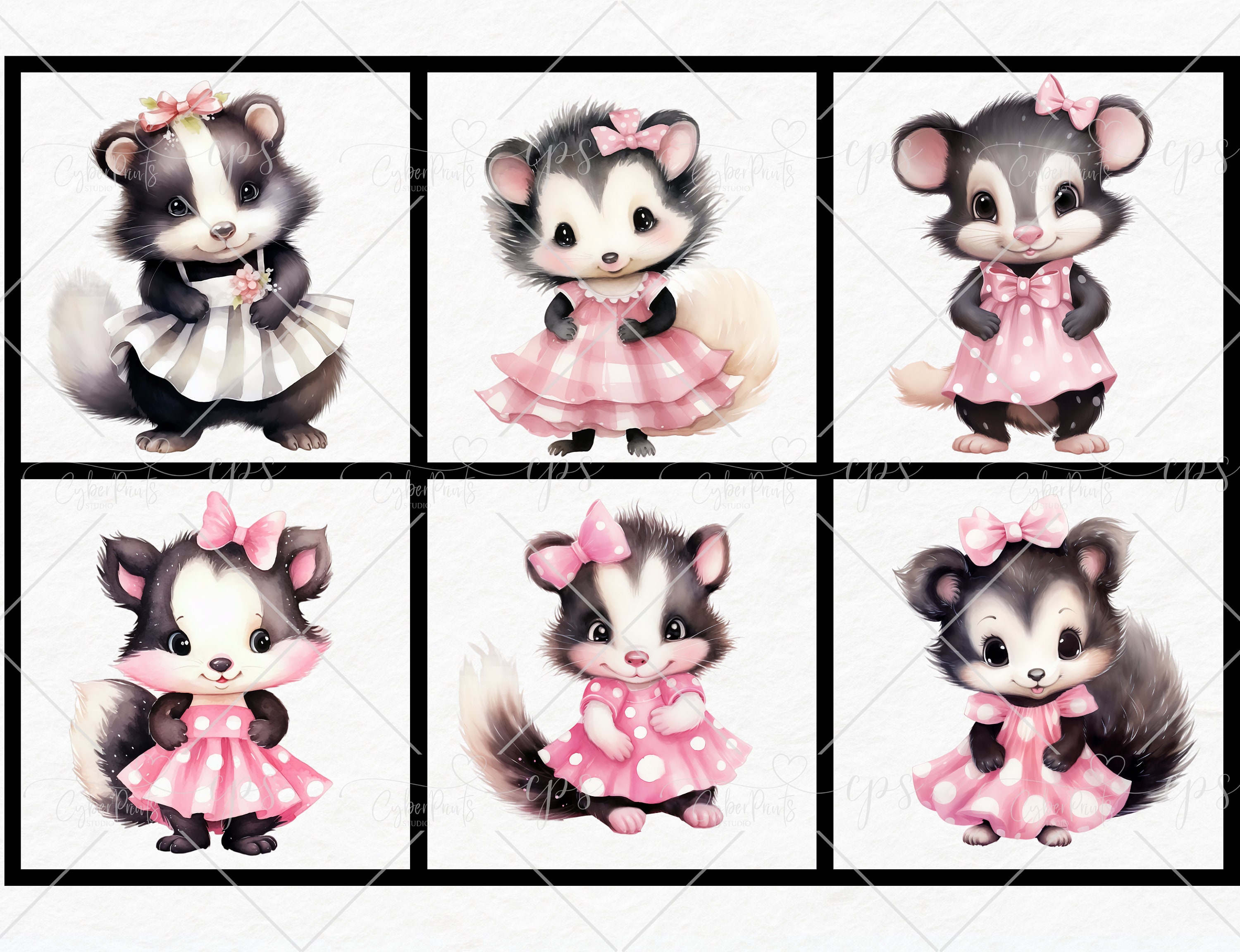 Cute Skunk Watercolor Clipart Skunk Flowers PNG Commercial Use Forest ...