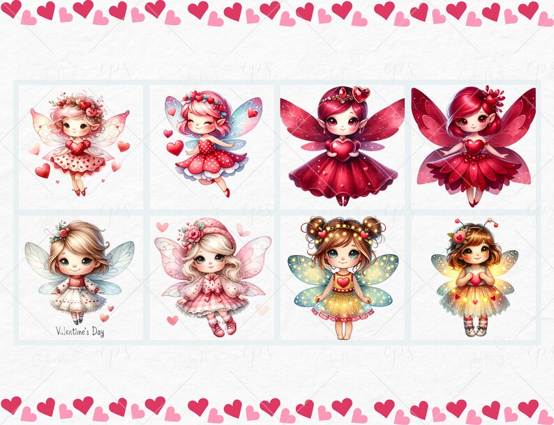Valentines Day Fairy PNG Clipart Bundle, Watercolor Sublimation ...