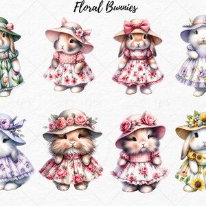 Floral Bunnies in Dresses, Watercolor Clipart Png, Rabbit, Bunny Png ...