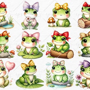 Cute Watercolor Frog Clipart PNG Bundle - 77 Digital Files for Crafts ...