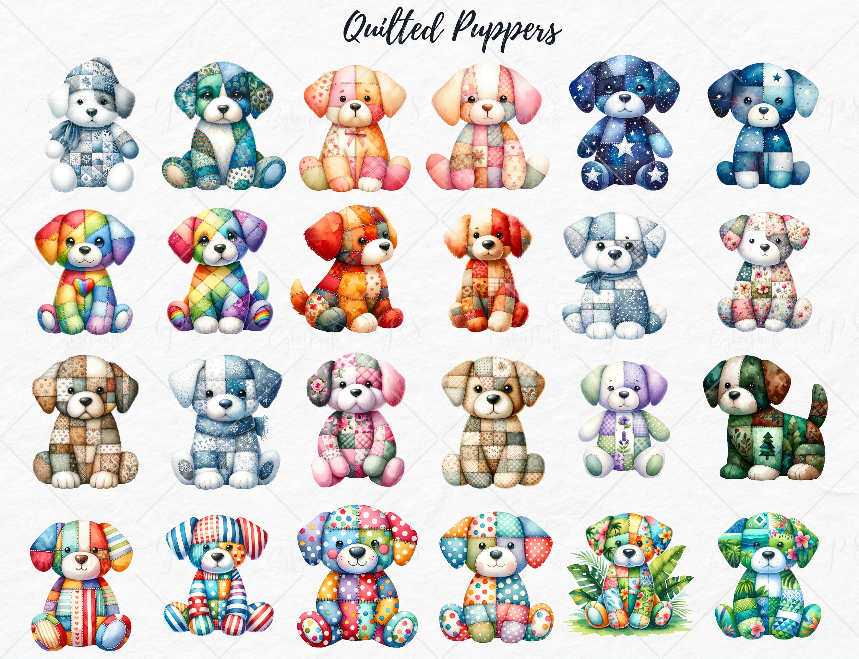Patchwork Quilted Puppy, Stuffed Animal, Nursery Art, Cute Adorable Dog ...