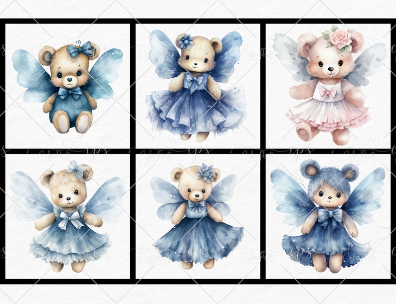 Watercolor Fairy Teddy Bear, Teddy With Wings, Fantasy Teddybear, Bear ...