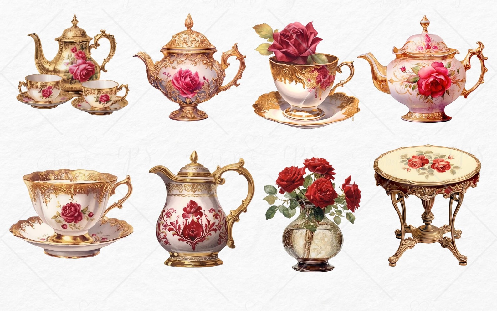 Watercolor Rose Tea Clipart Rose Tea Cups Garden Tea Clip - Etsy