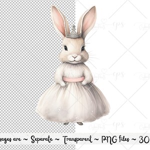 Princess Bunnies Watercolor Clipart Png, Rabbit, Bunny Png, Cute Bunny ...