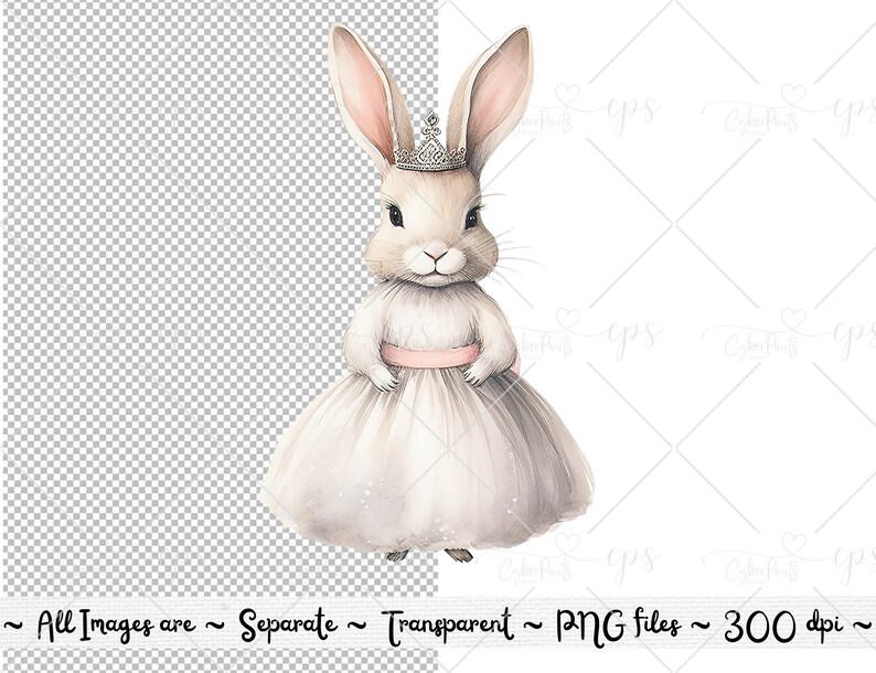 Princess Bunnies Watercolor Clipart Png Rabbit Bunny Png - Etsy