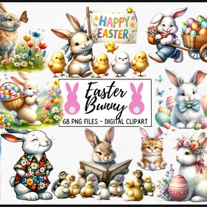 Easter Watercolor Clipart Bundle, PNG Easter Bunny Images, Cute Spring ...