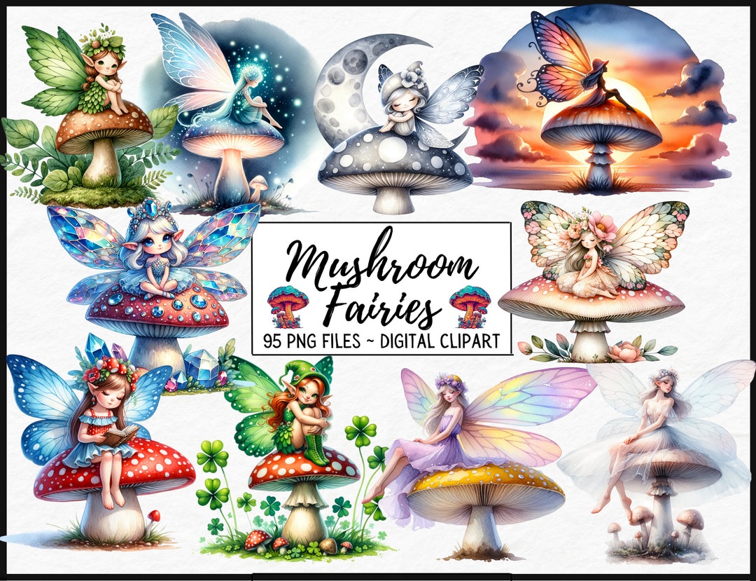 PNG Watercolor Mushroom Fairies Clipart, Enchanted Forest Fairy PNG ...