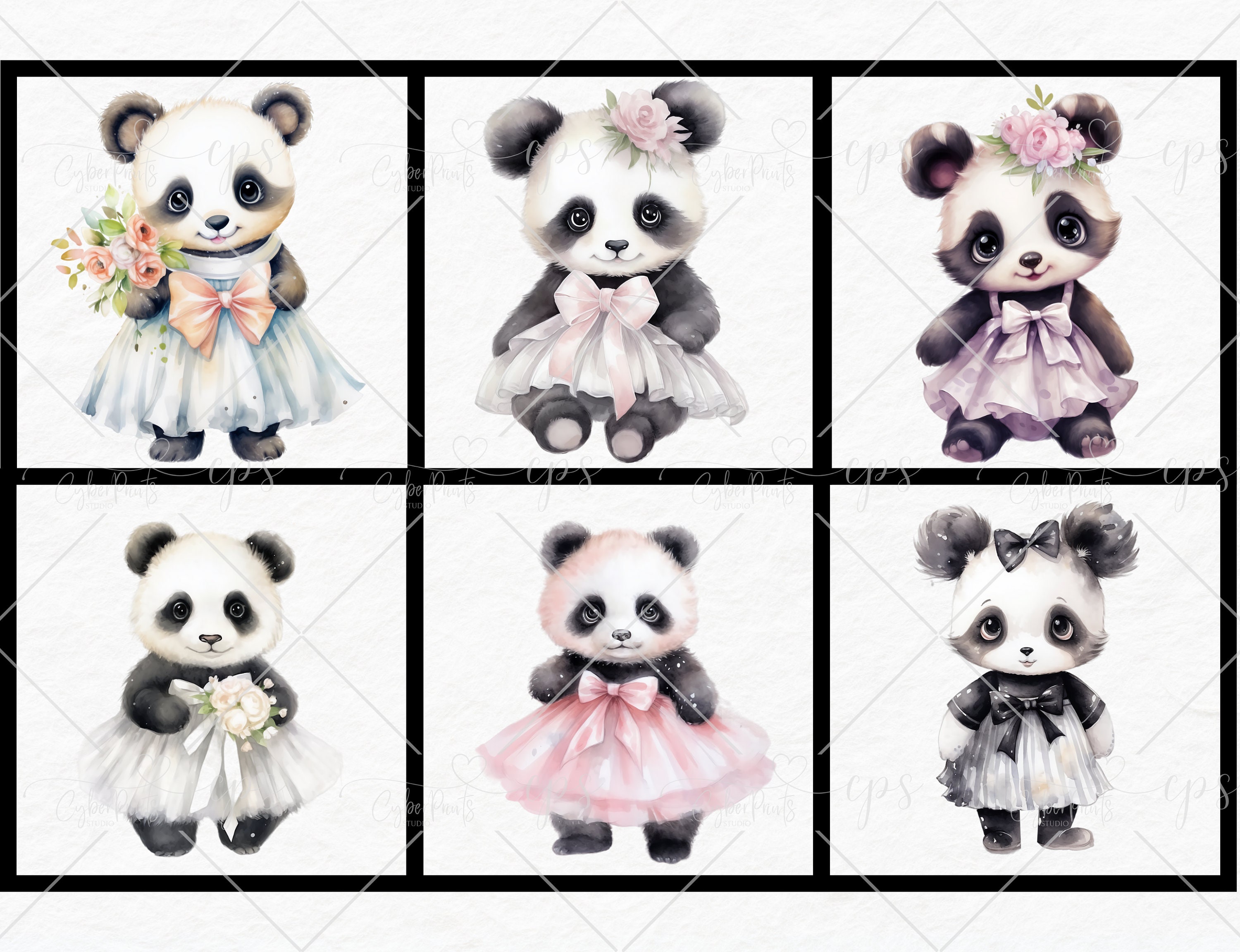 Watercolor Panda Bear, Panda in Dress, Cute Adorable Panda, Instant ...