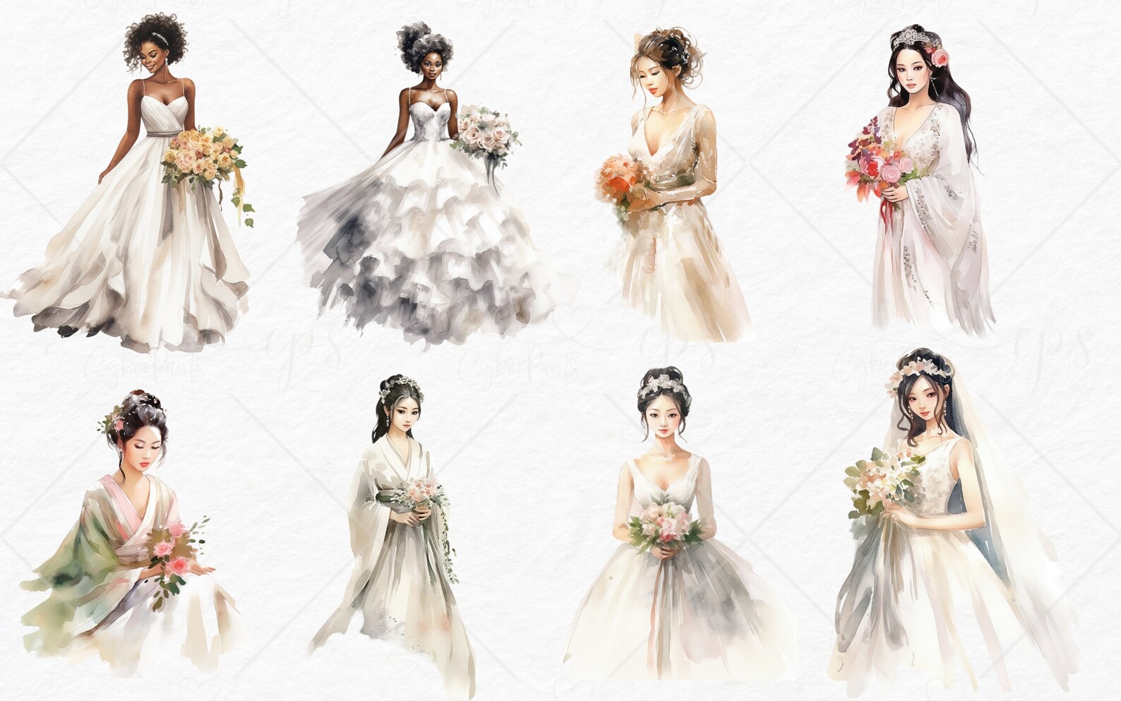Wedding Dress Collection Clipart Beautiful Bride Clipart - Etsy