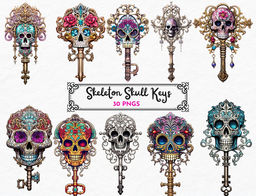 Skeleton Keys Clipart Watercolor Graphics - Digital Download PNG Files for Commercial Use ...