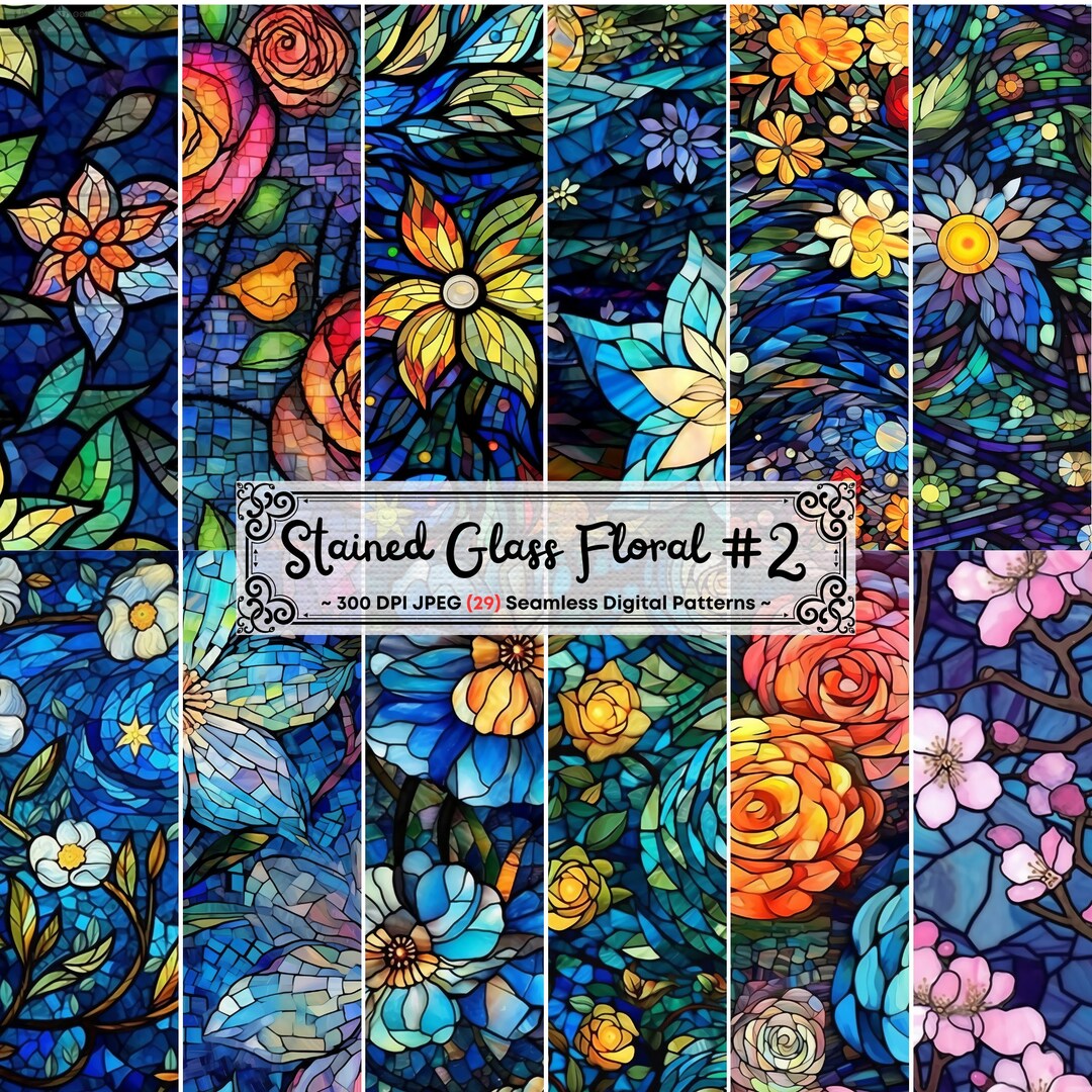 Floral Stained Glass Seamless Digital Scrapbook Printable Paper ...