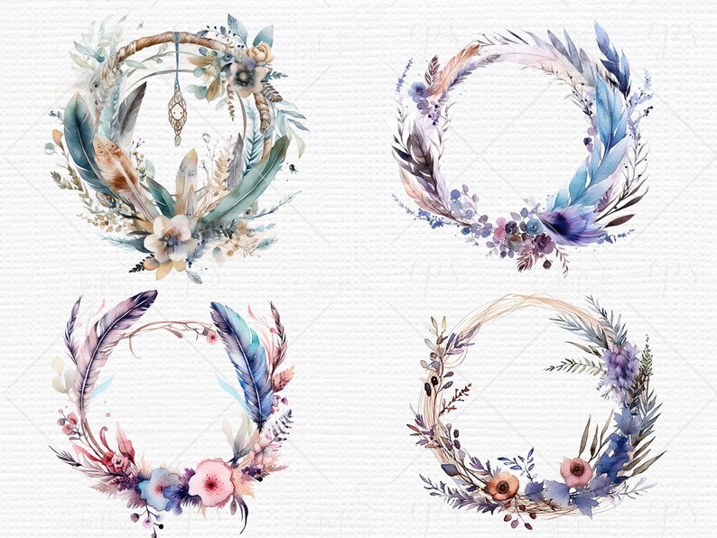 Watercolor Boho Wreaths Clipart, Floral Frames, Watercolor Floral ...