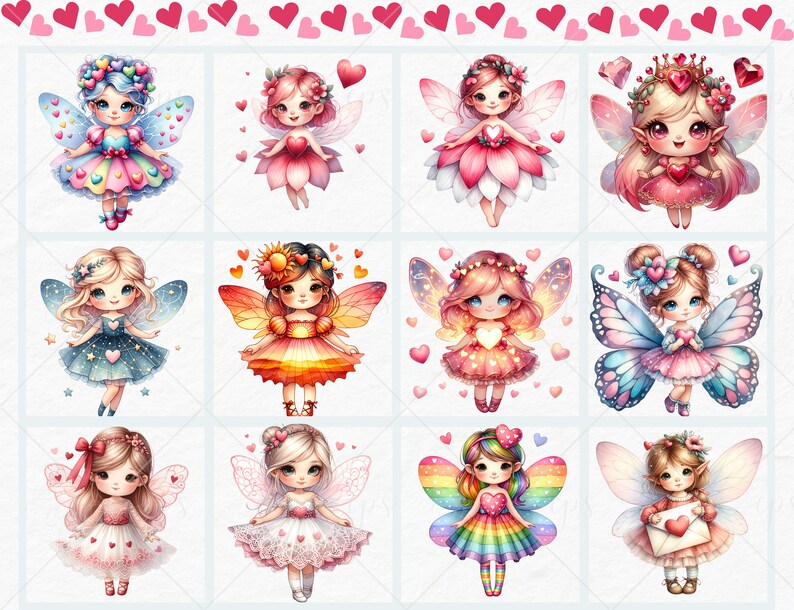 Valentines Day Fairy PNG Clipart Bundle, Watercolor Sublimation ...