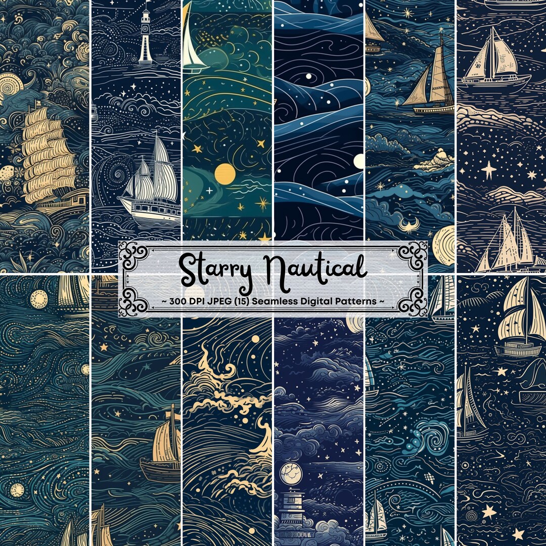 Blue Nautical Digital Paper, Nautical Seamless Ocean Pattern, Sea ...