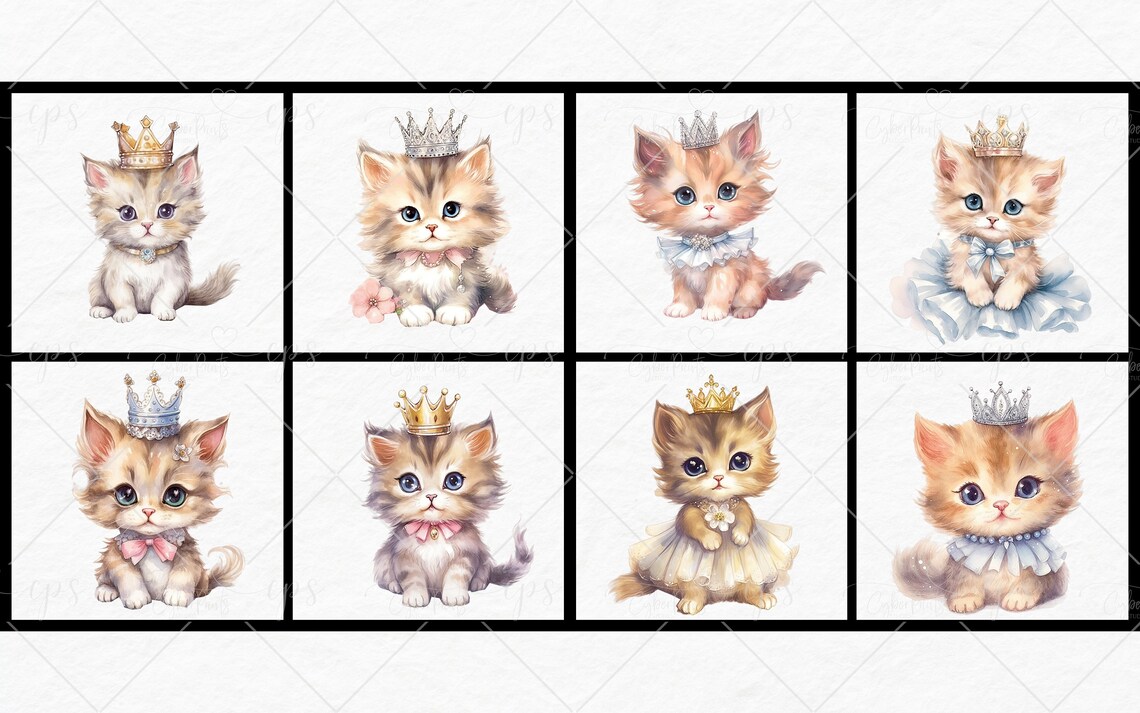 Princess Kittens Watercolor Clipart Png, Kitten Png,cute Kitten Png ...