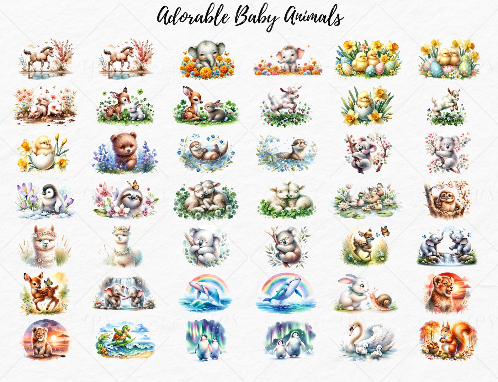 Cute Baby Animals Clipart, Spring PNG, Watercolor Forest Animals Png ...
