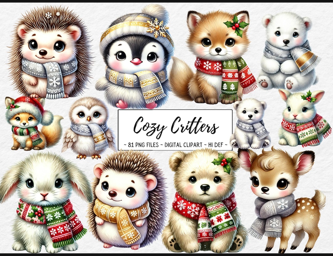 Cute Animal Clipart, Cozy Critters Clipart, Woodland Animals PNG ...