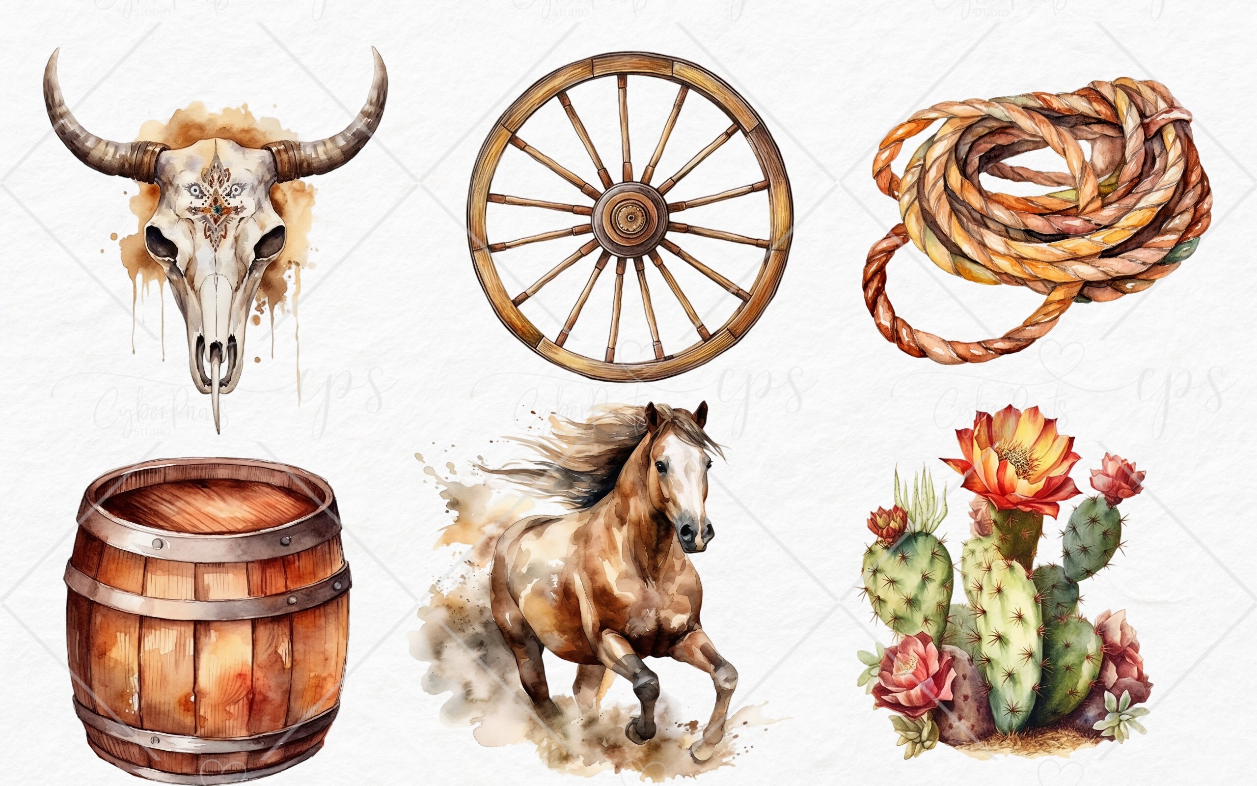 Watercolor Western Clipart Cowboy Clipart Texas Cowboy Ranch - Etsy