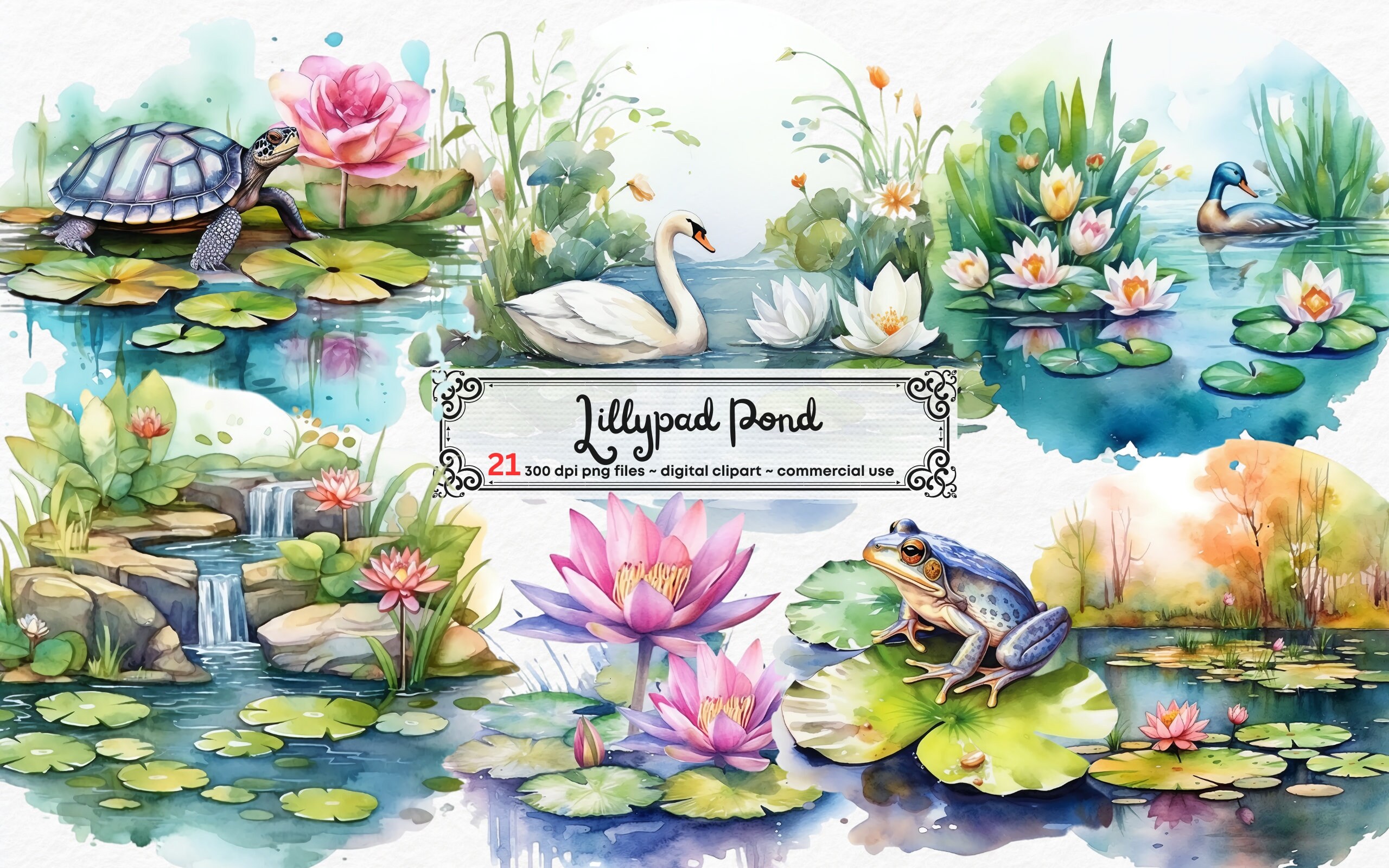 Lillypad Pond Clipart, Lillypad Clipart, Lillypad Flower Clipart Frog ...