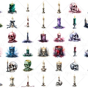 Gothic Candle Clipart Bundle – 283 Watercolor Pngs With Skull Candles ...
