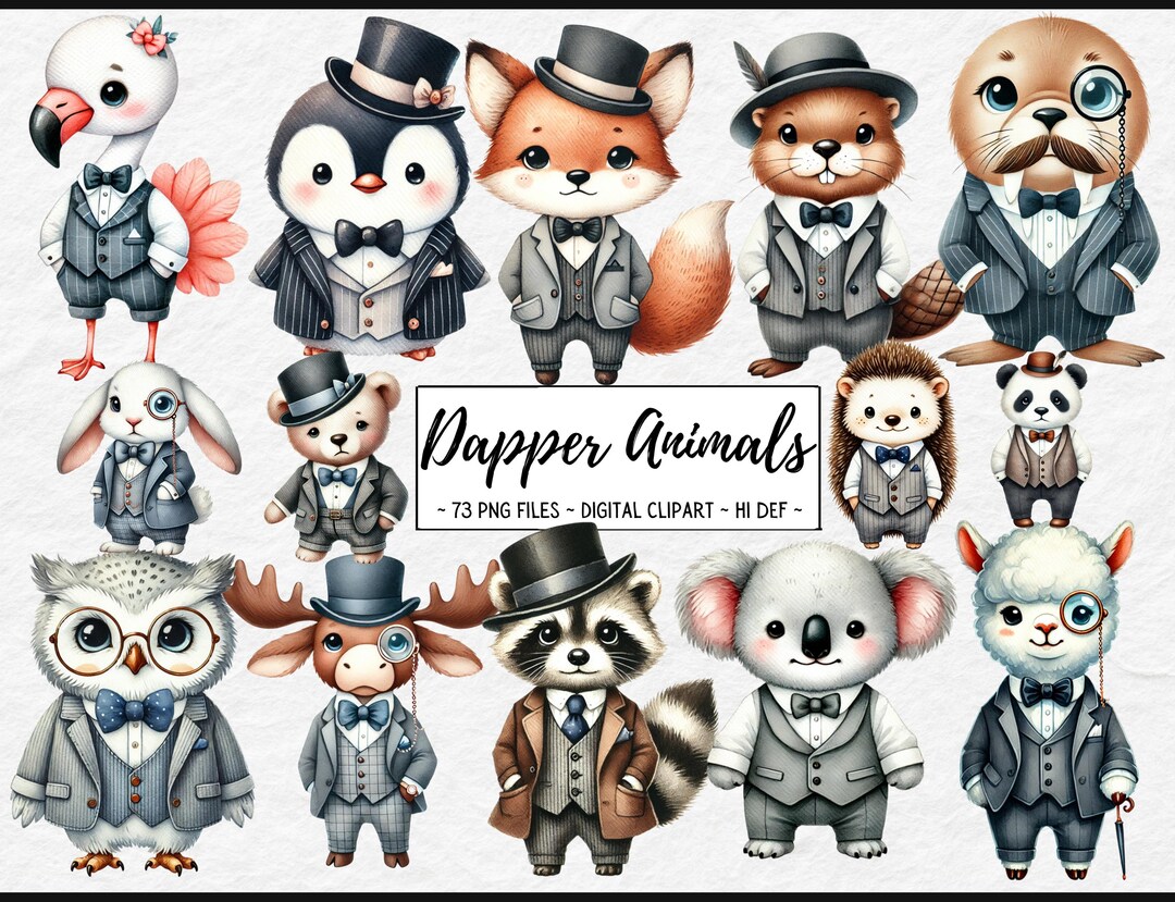 Dapper Animals Clipart Bundle - Cute Animals in Suits, Bowties, and ...