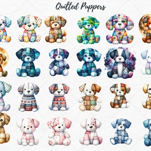 Patchwork PNG Quilted Puppy, Stuffed Animal, Nursery Art, Cute Adorable ...