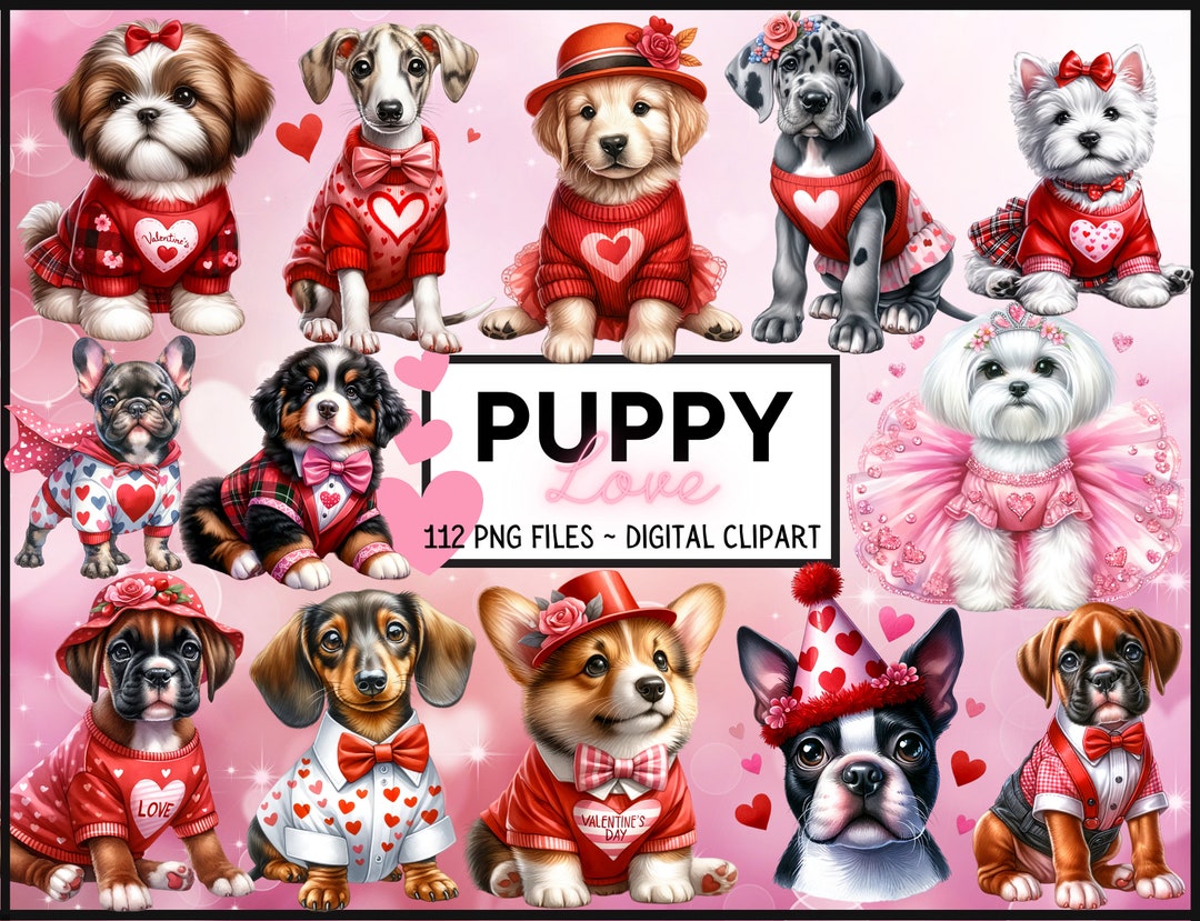 Valentine Dog Clipart Bundle - Puppy Sublimation Bundle for Valentines ...