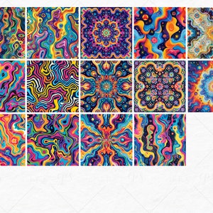 Psychedelic Seamless Patterns - 74 Designs - 12x12 Inch - Commercial Use - Colorful Pattern ...