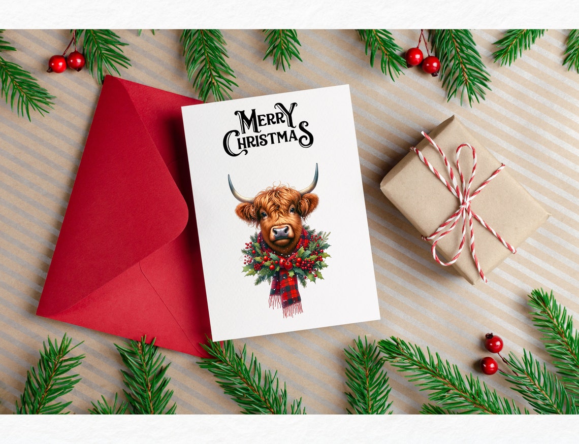Watercolor Christmas Highland Cows Clipart, XMAS Winter Nursery Bundle ...