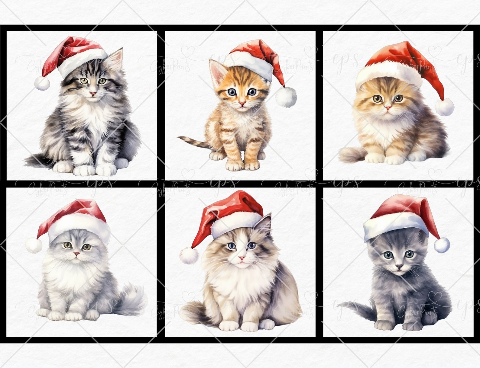 Christmas Cat Clipart Watercolor Kittens Santa Hat Winter - Etsy