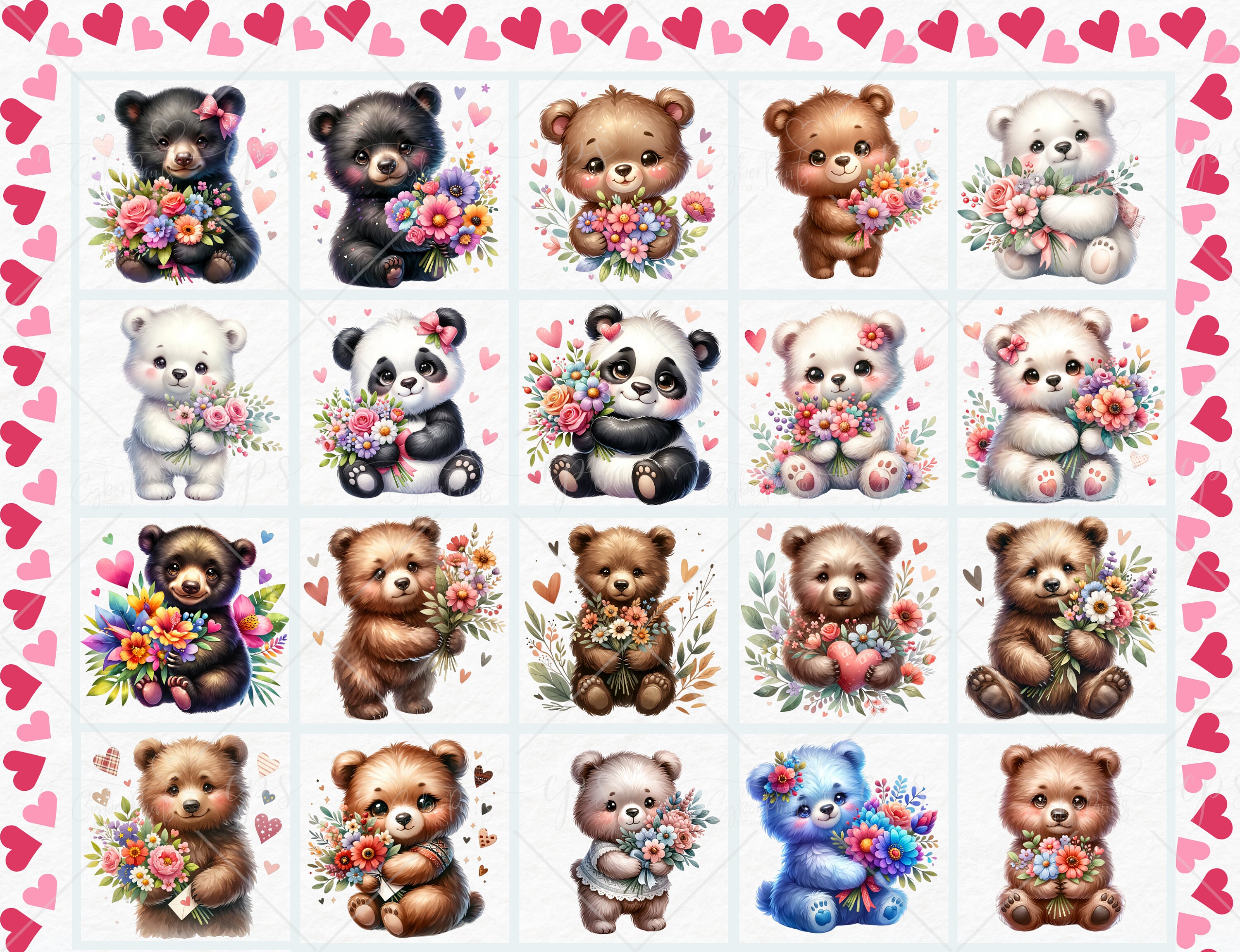 Valentine Bear Clipart Bundle - Cub Sublimation Bundle for Valentines ...