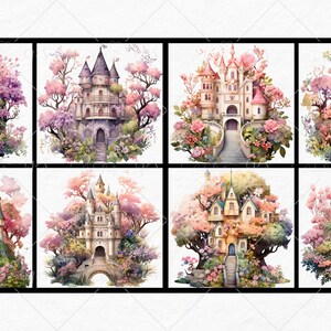 Watercolor Floral Fantasy Castles Clipart - Fantasy Castle Night ...