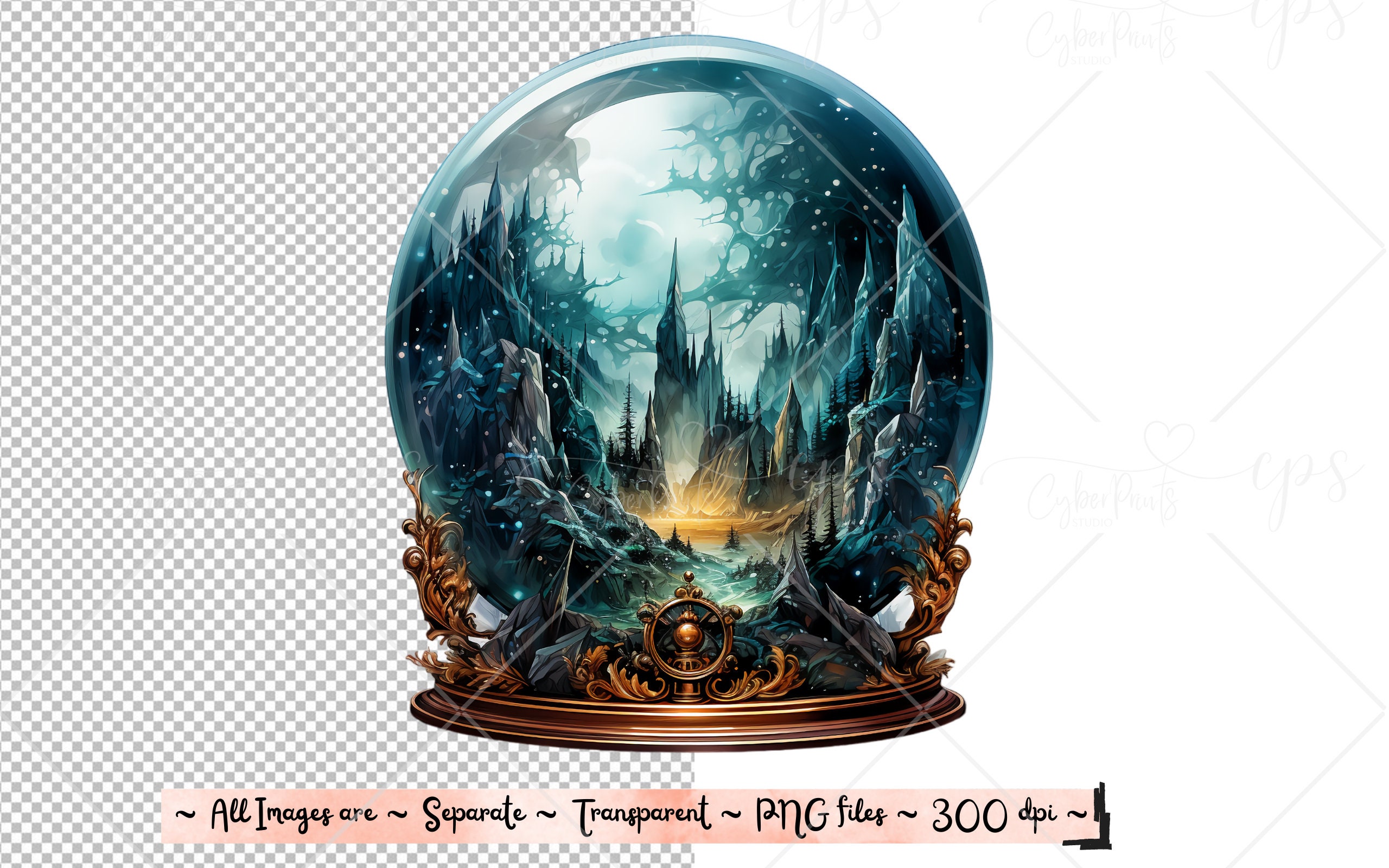 Watercolor Crystal Balls Clipart - Fantasy Magic Celestial Watercolor ...