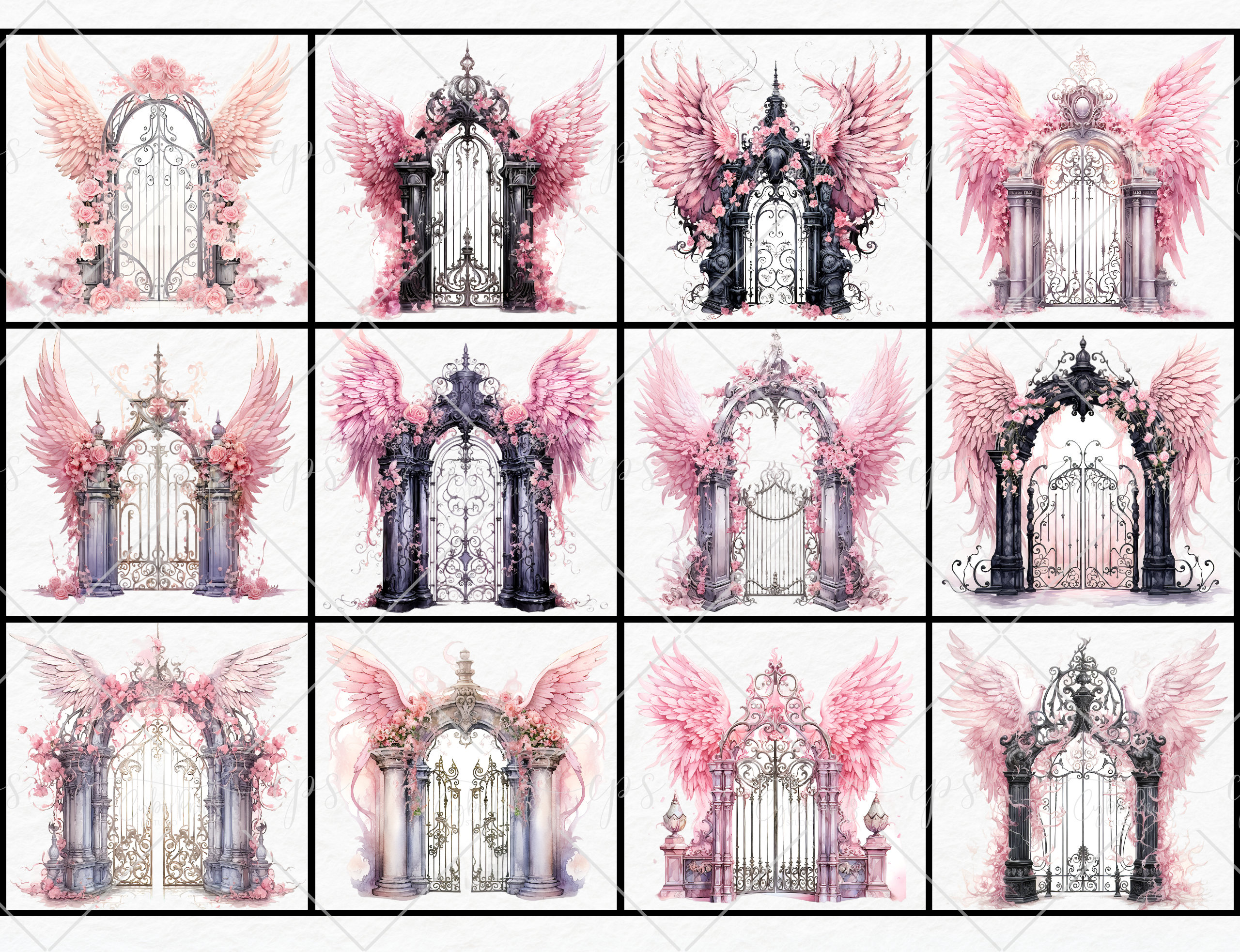 Pink Gothic Angel Gates Clipart - Ethereal Doors, Fantasy Heaven ...