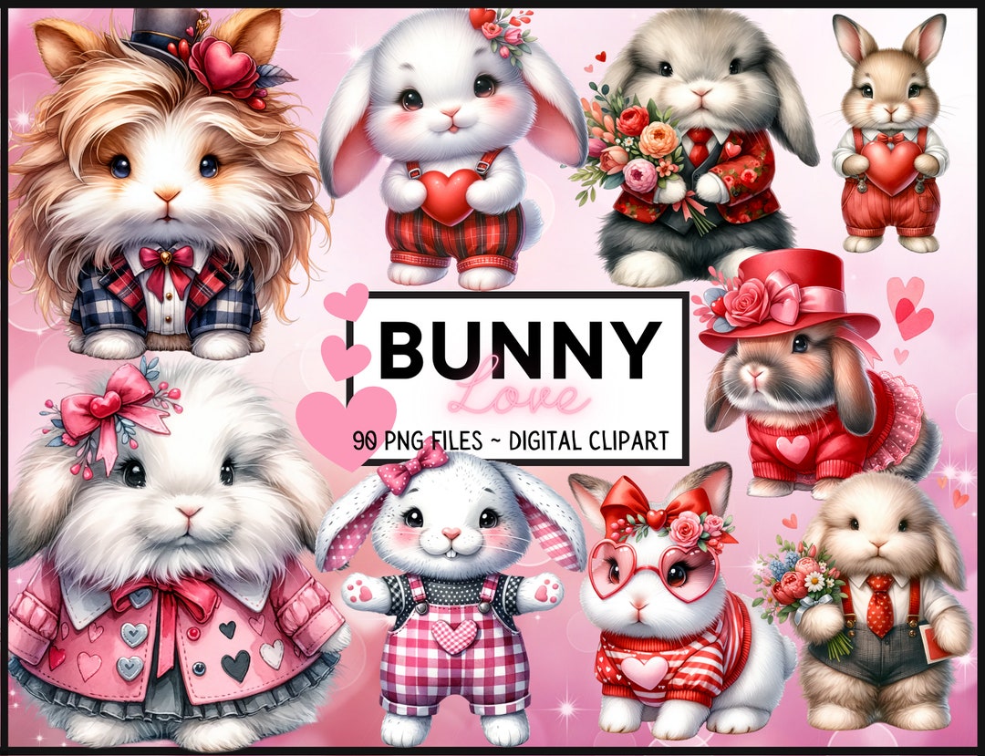 Valentine Rabbit Clipart Bundle - Bunny Sublimation Bundle for ...