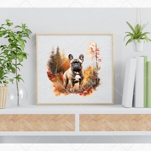 Watercolor French Bulldogs, Autumn French Bulldogs, French Bulldogs ...