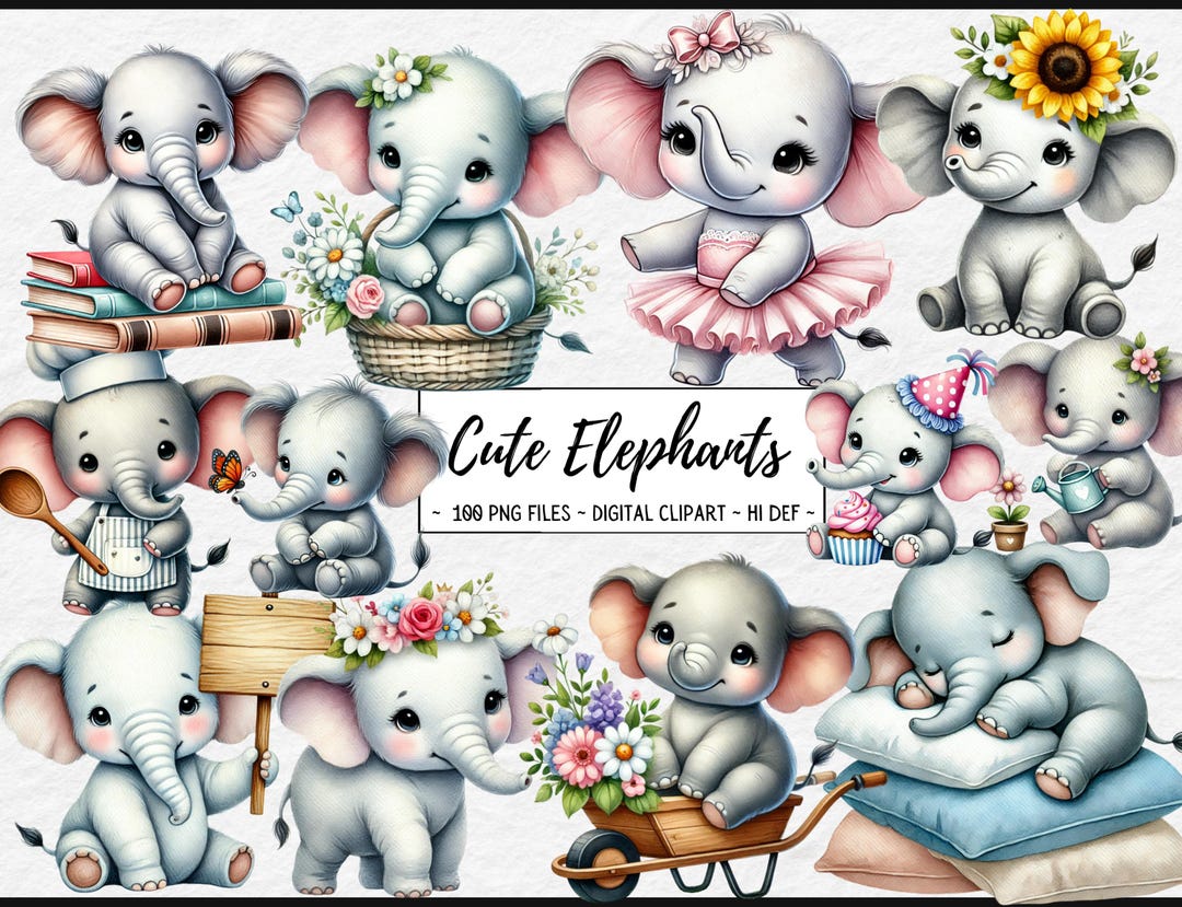 Cute Elephant Clipart - Baby Elephants PNG - Digital Download for ...