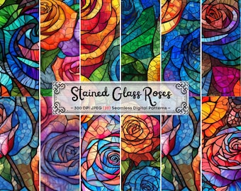 Roses Stained Glass Digital Scrapbook Printable Paper | Digital Paper ...