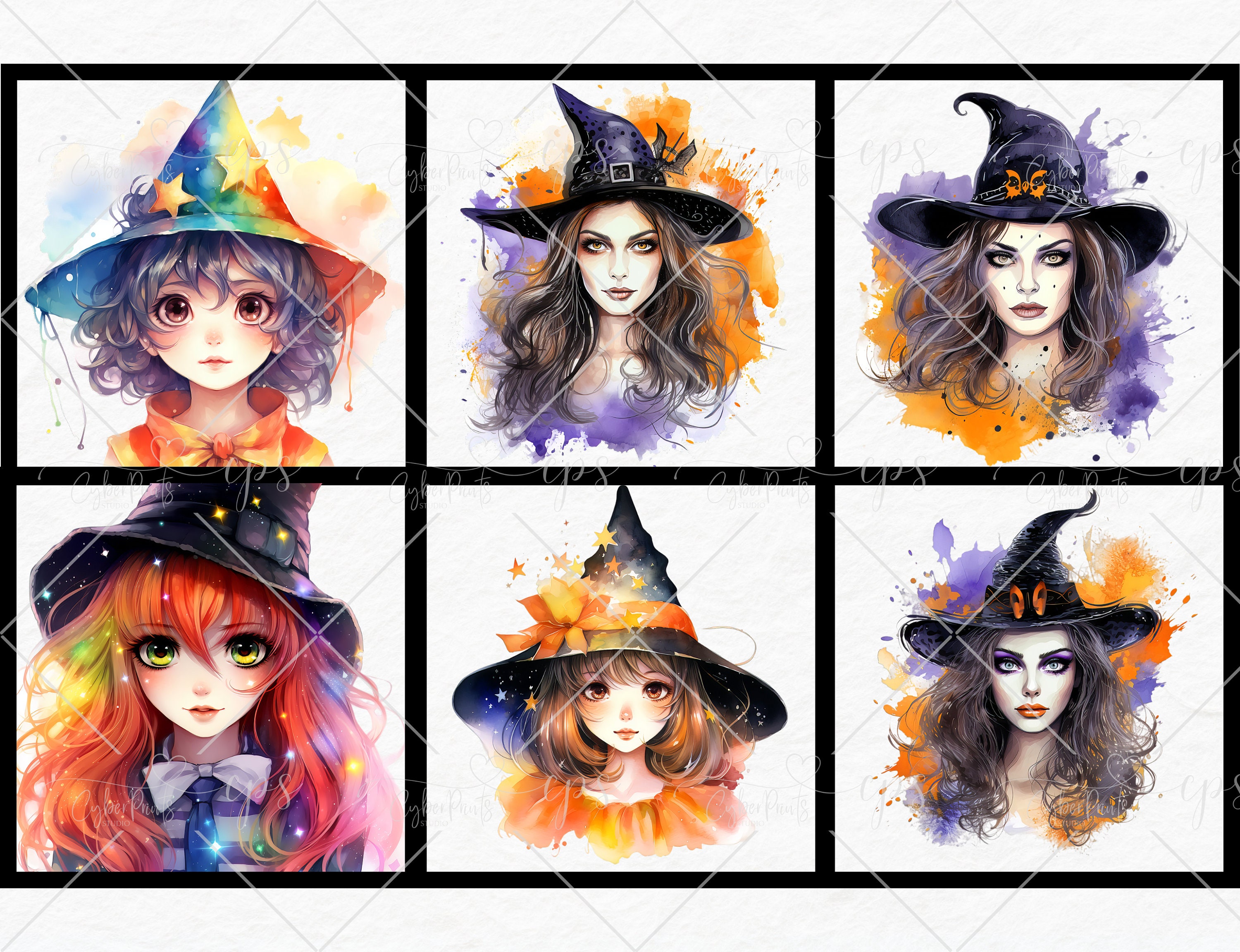 Rainbow Witches Clipart Bundle Halloween PNG Images, Fantasy Magical ...