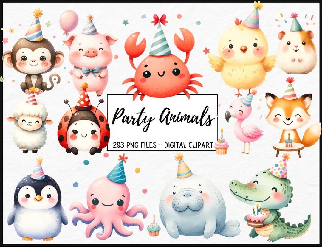 Cute Birthday Animals Clipart Bundle, Baby Animals With Birthday ...