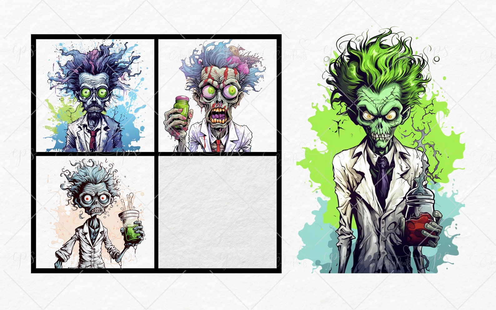 Mad Scientist Zombie, Undead PNG Zombie Printables, Junk Journal ...