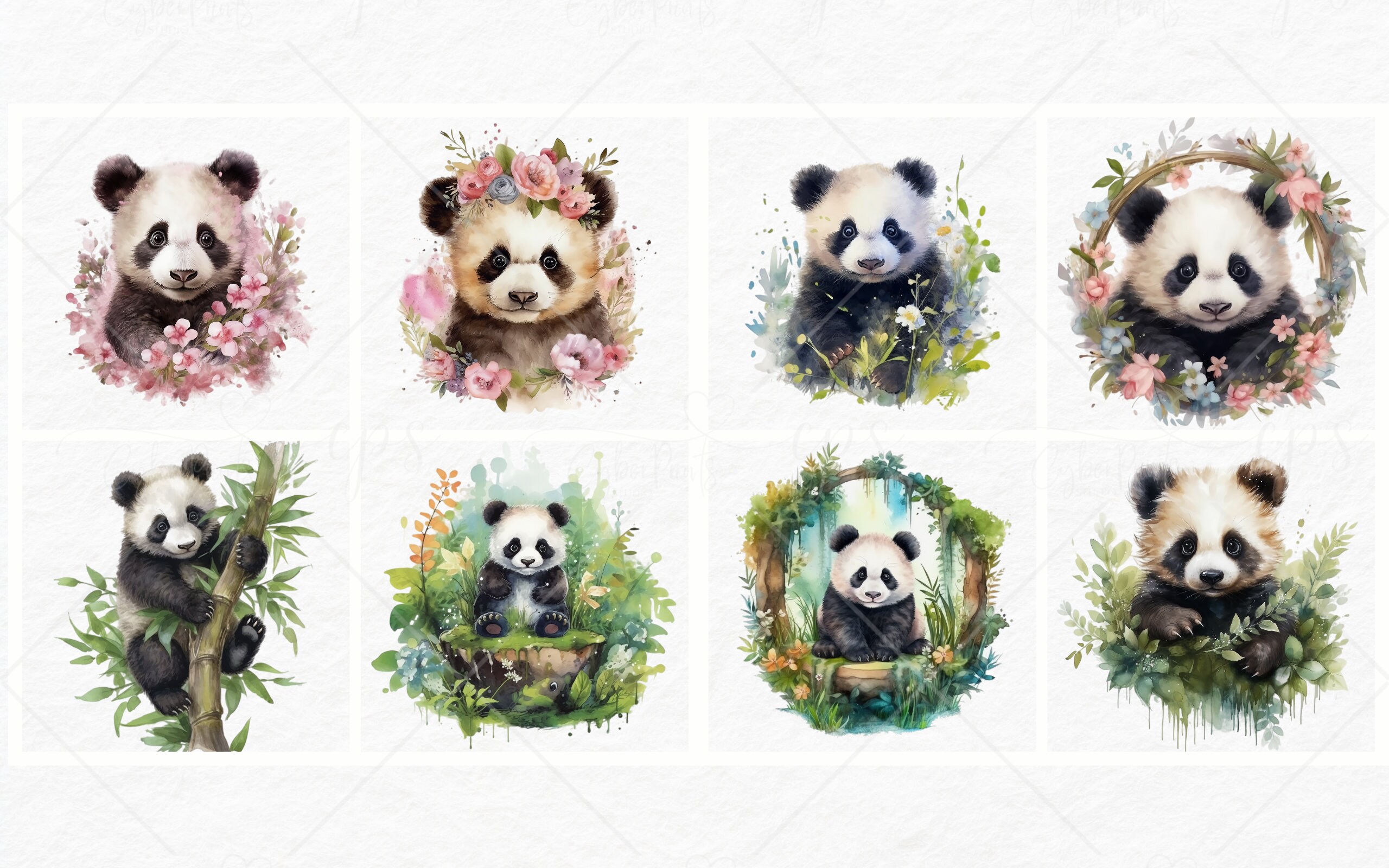Cute Panda Clipart Watercolor Panda Png, Digital Print, Illustration ...