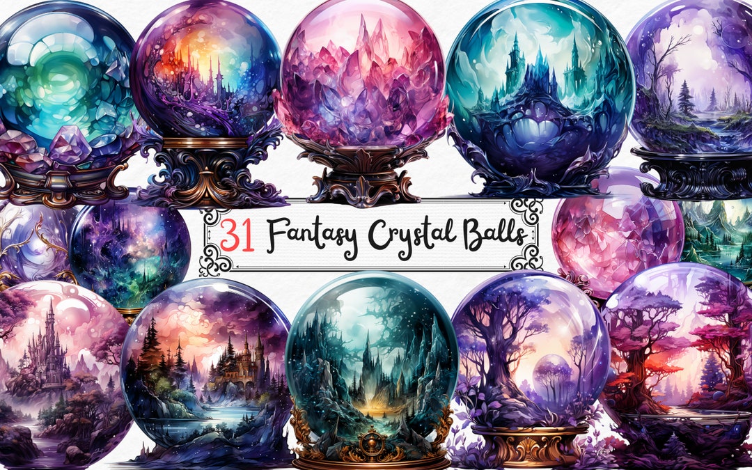 Watercolor Crystal Balls Clipart - Fantasy Magic Celestial Watercolor ...