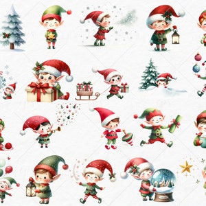 BIG BUNDLE Christmas Elves Watercolor Clipart, Festive Elf Christmas ...