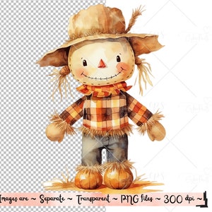 Watercolor Scarecrow Clipart Bundle | Halloween PNG | Digital Planner ...