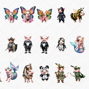 Pigs Watercolor Clipart Bundle - 136 PNG Cute Pig Images, Outfits ...