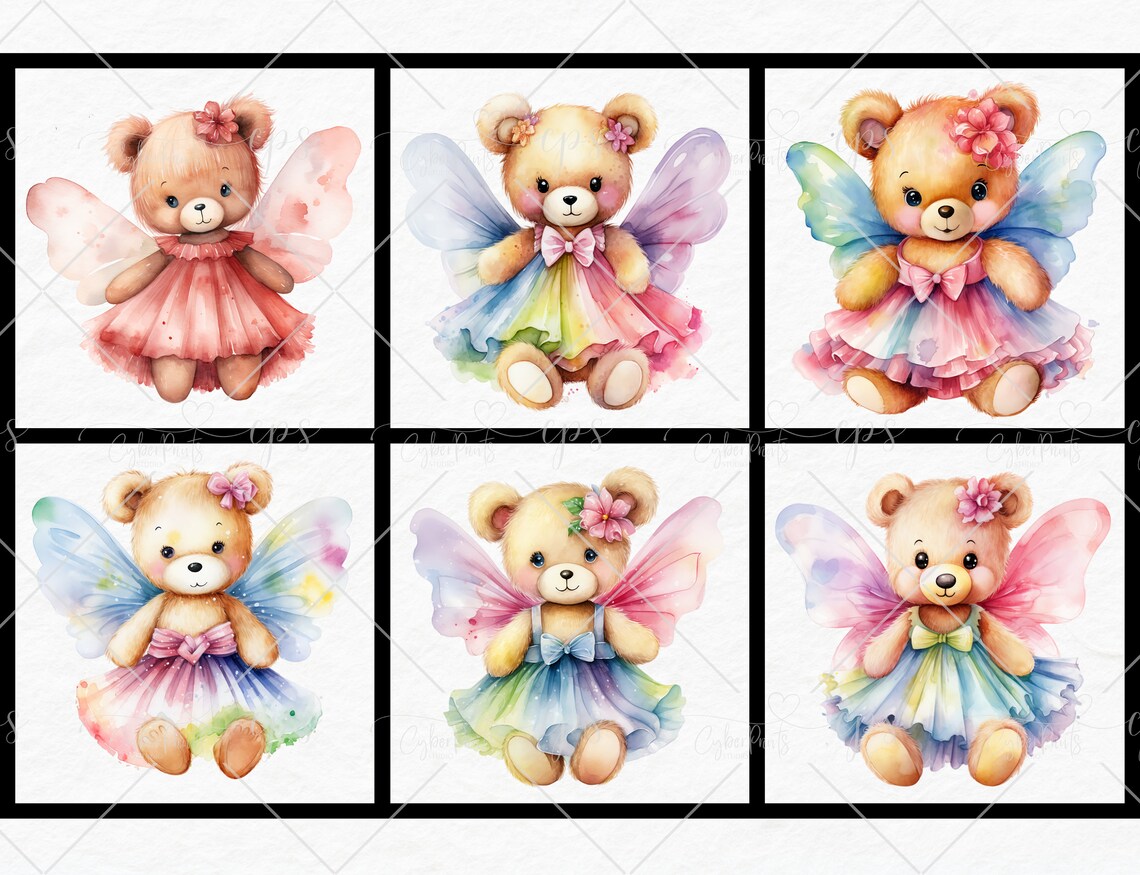 Watercolor Fairy Teddy Bear Teddy With Wings Fantasy - Etsy