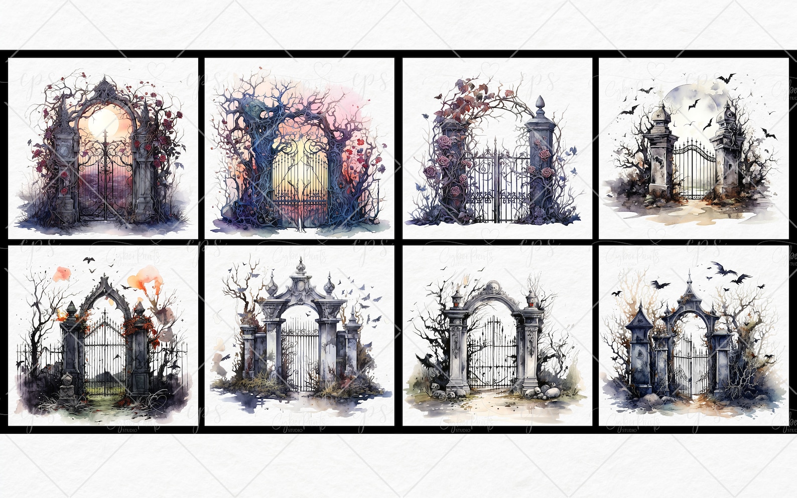 Watercolor Graveyard Gates, Graveyard Clipart, Spoky Gates, Creepy ...
