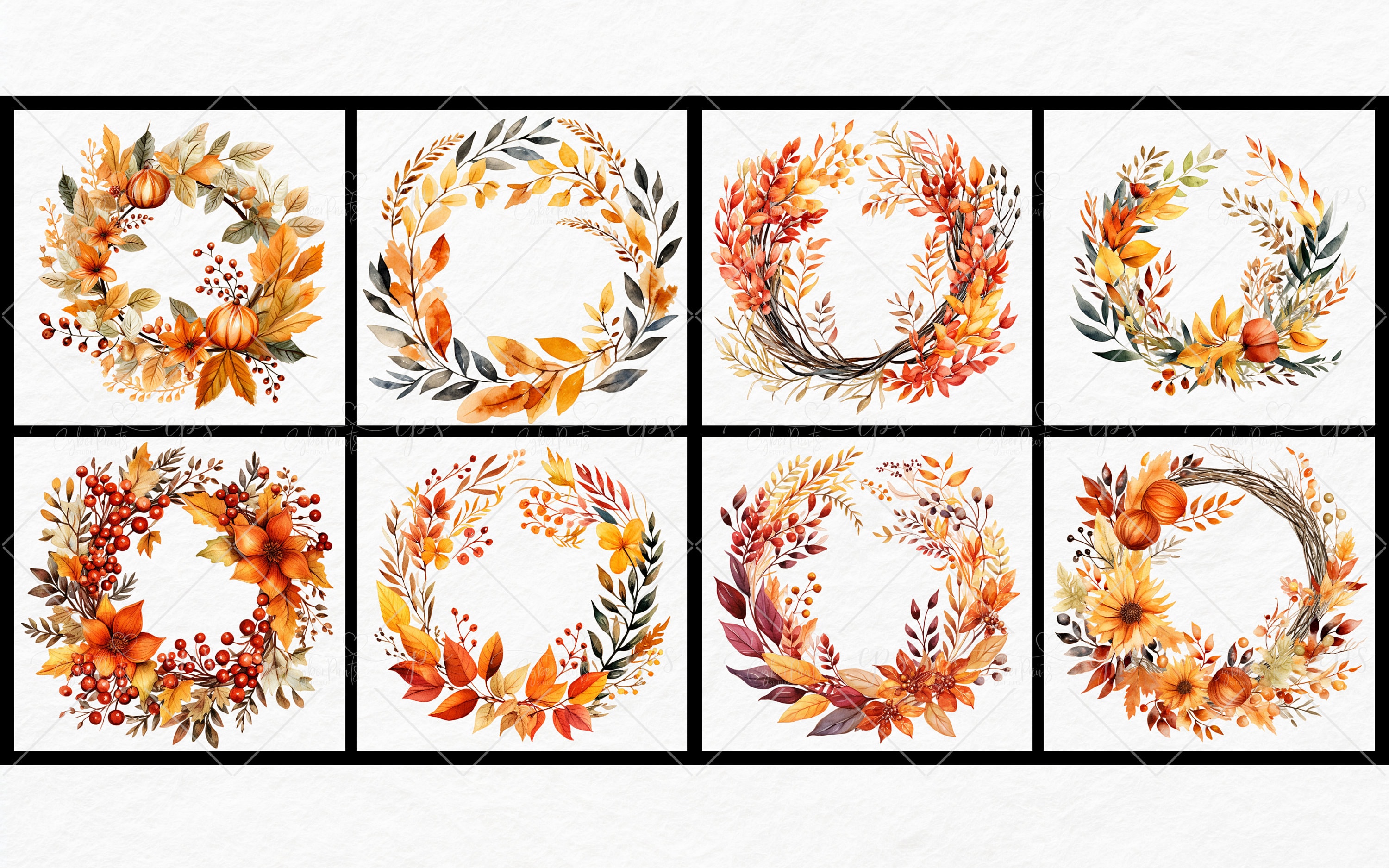 Watercolor Autumn Wreath Clipart Fall Clipart Autumn Leaves - Etsy
